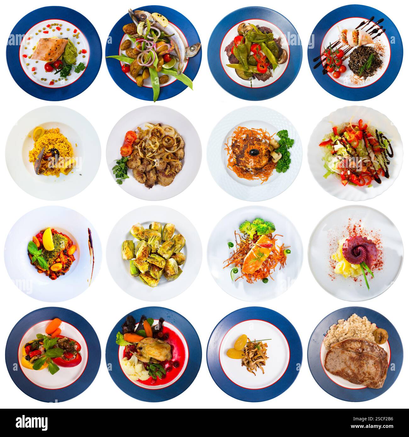 Collection of dishes on round plates Stock Photo - Alamy