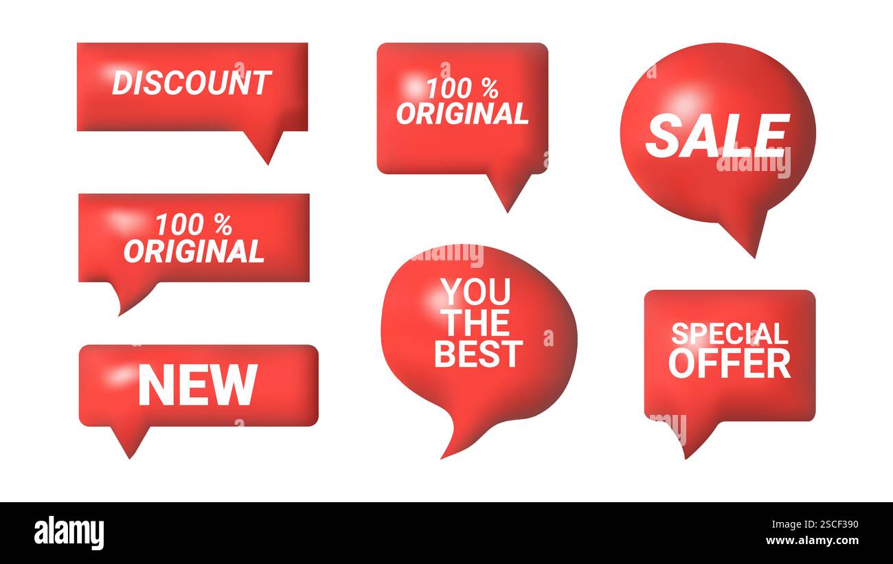 3D speech bubbles different shapes message icon. Text new sale discount ...