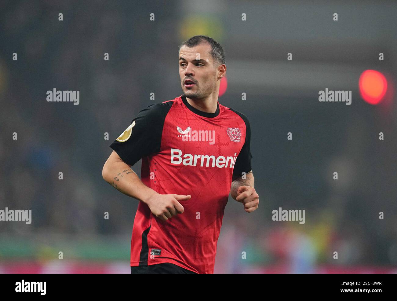Leverkusen, Germany. 05th Feb, 2025. February 05 2025: Granit Xhaka of Bayer 04 Leverkusen looks ...