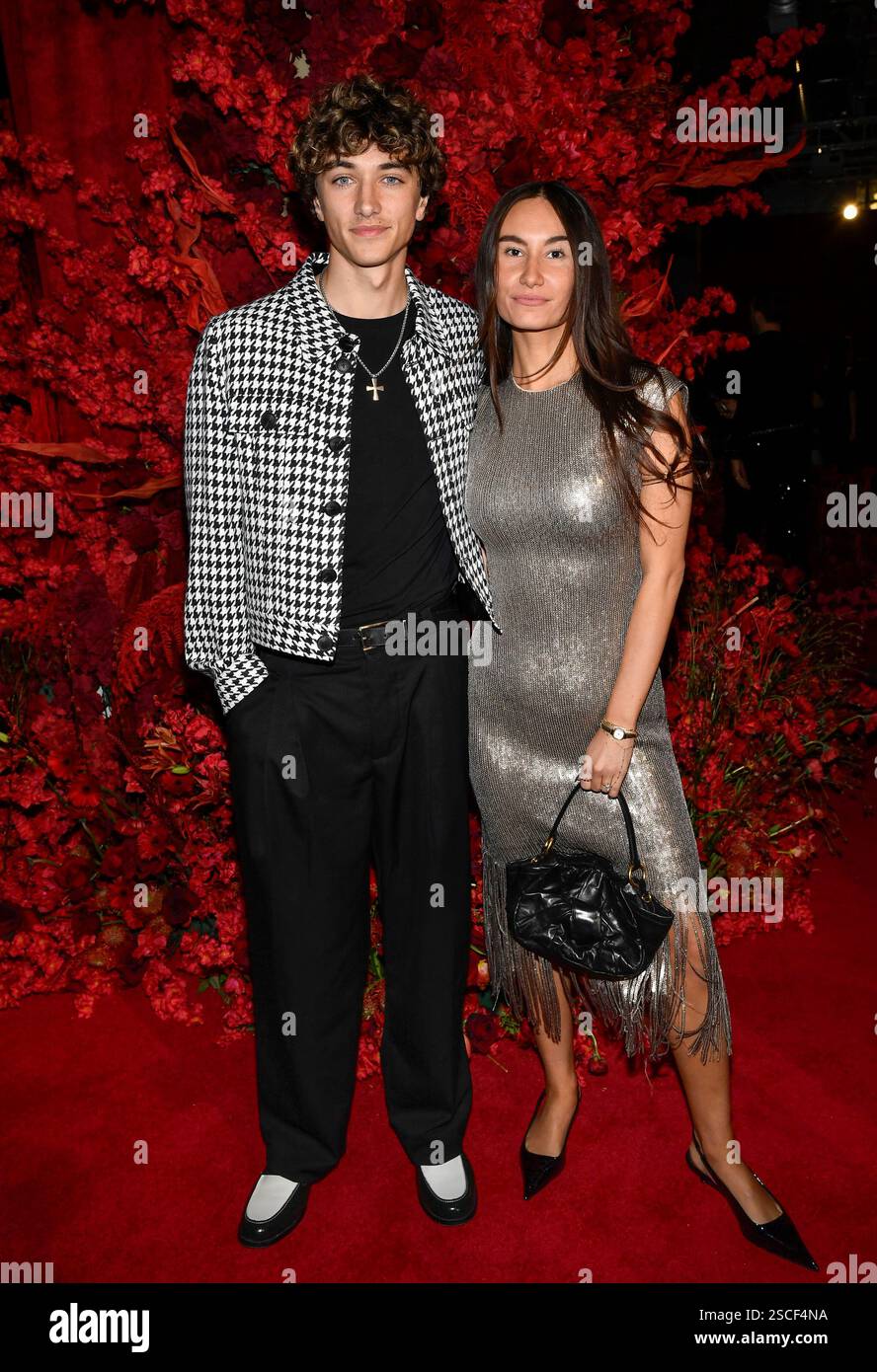 Gavin Casalegno, left, and wife Cheyanne King attend the Christian Siriano Fall/Winter 2025 ...