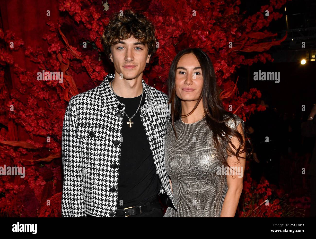 Gavin Casalegno, left, and wife Cheyanne King attend the Christian Siriano Fall/Winter 2025 ...