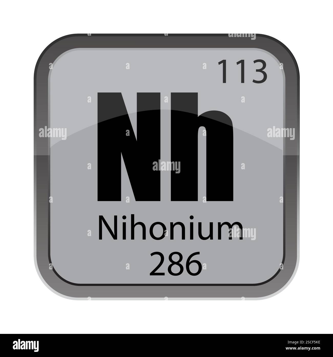 Nihonium element icon. Symbol Nh detail. Number 113 mention. Mass 286 ...