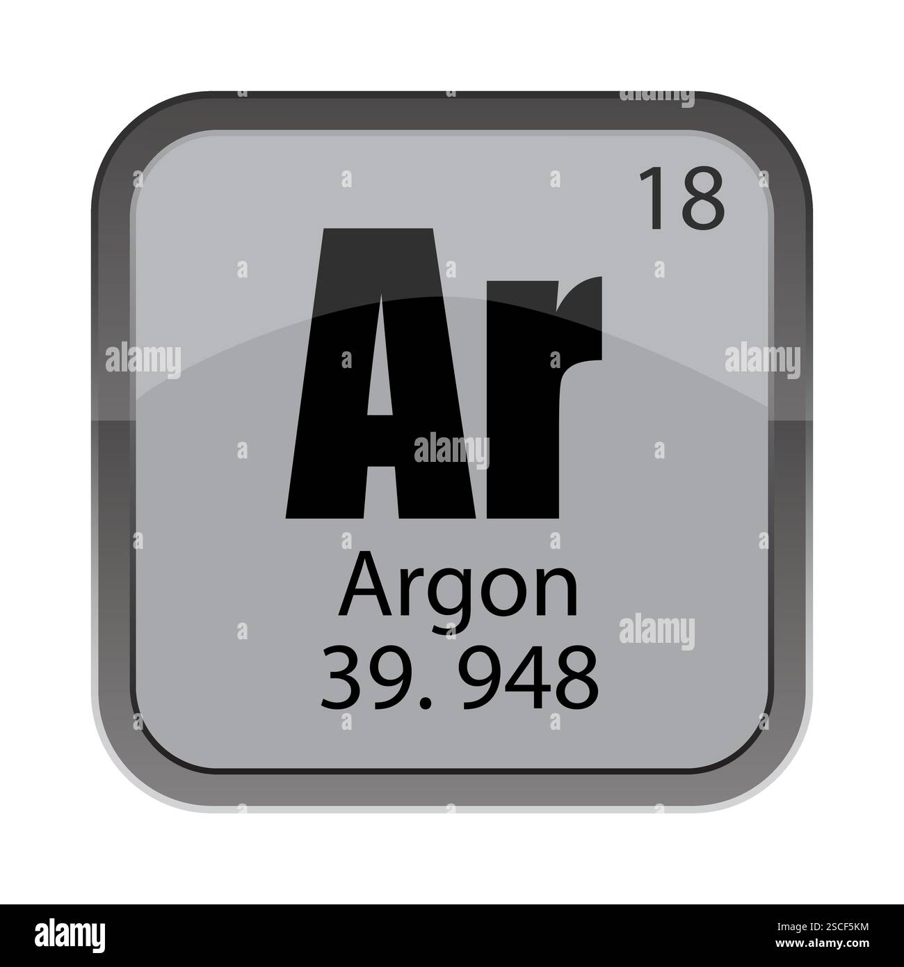 Argon element icon. Symbol Ar detail. Number 18 eighteen. Mass 39.948 ...