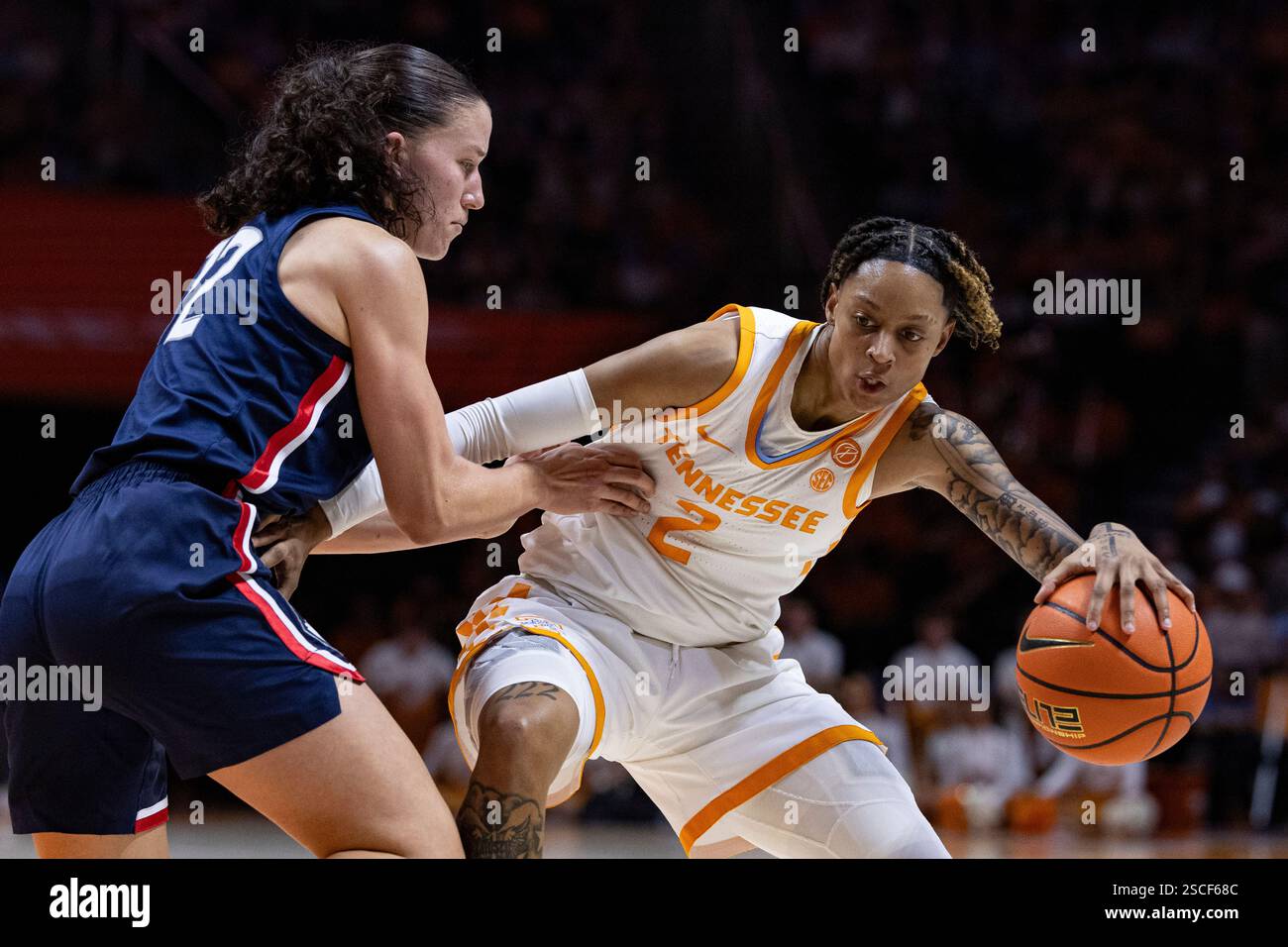 Tennessee guard Ruby Whitehorn (2) drives against UConn guard Ashlynn ...