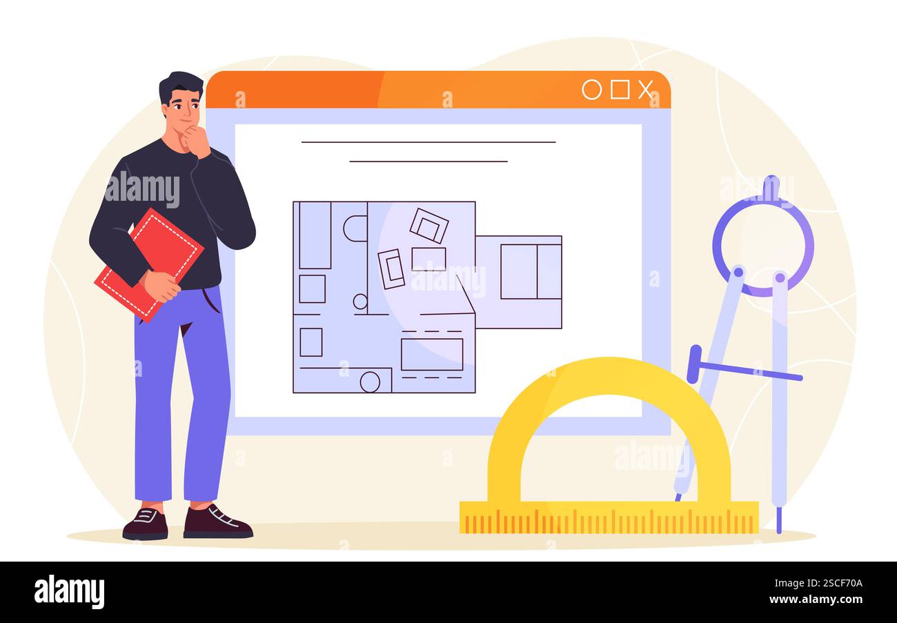 Architect at workplace. Man with blueprint. Architecture and ...