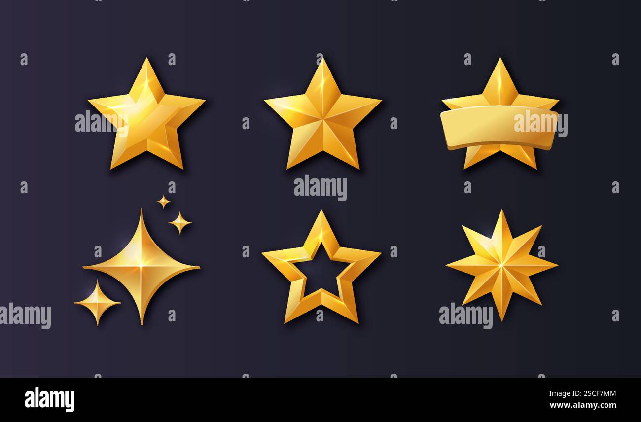 Golden stars set. Ranking and rating. Success and motivation. Award and ...