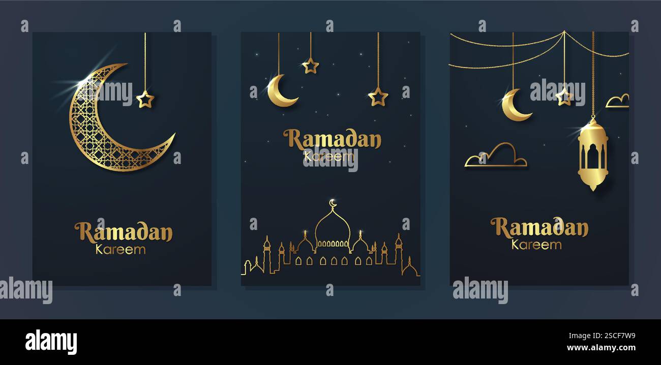 Luxury Ramadan posters set. Arabic traditions and oriental culture. Holy month Ramadan kareem ...