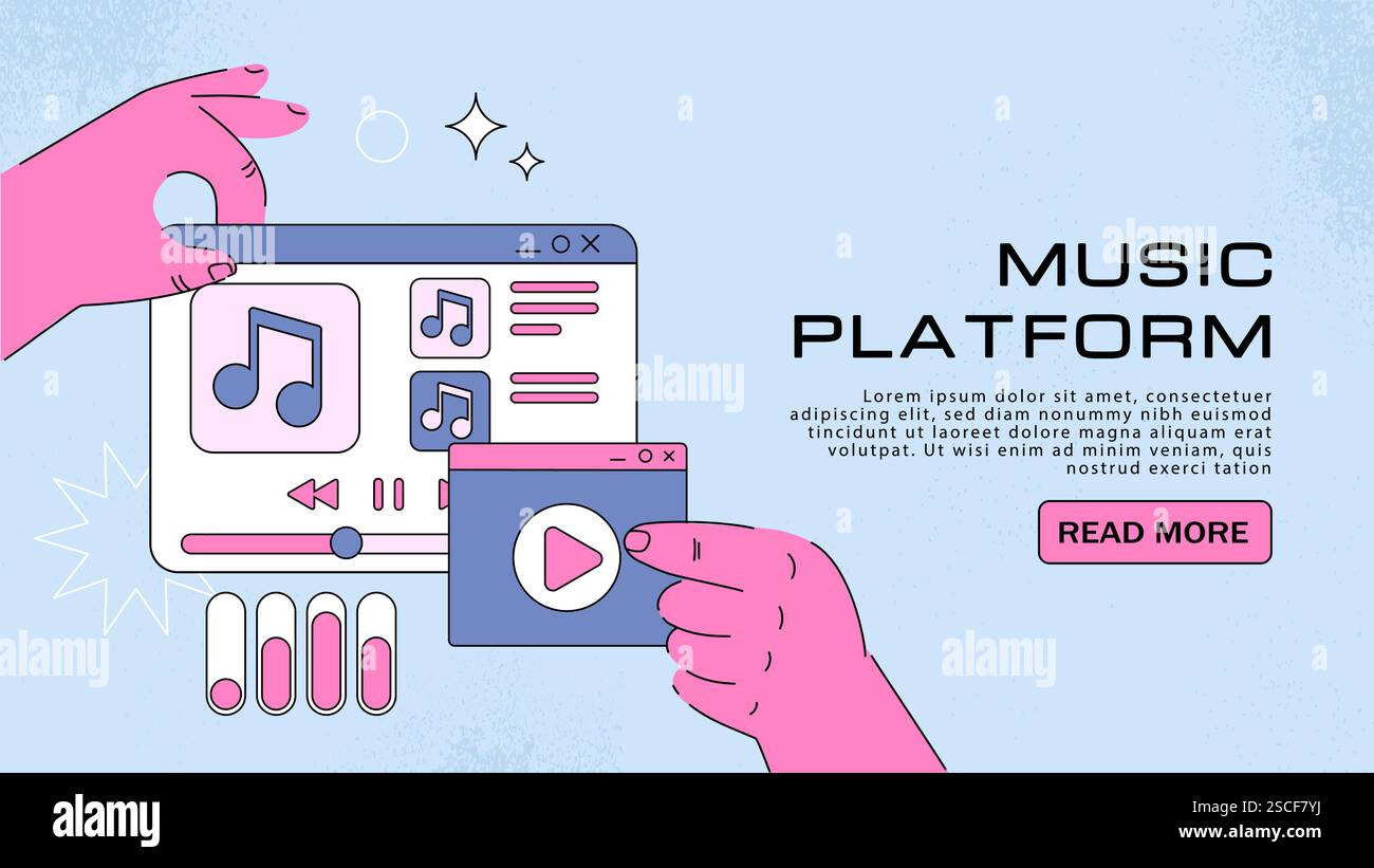 Music platform poster. Hands with online playlist and player. Fun and ...