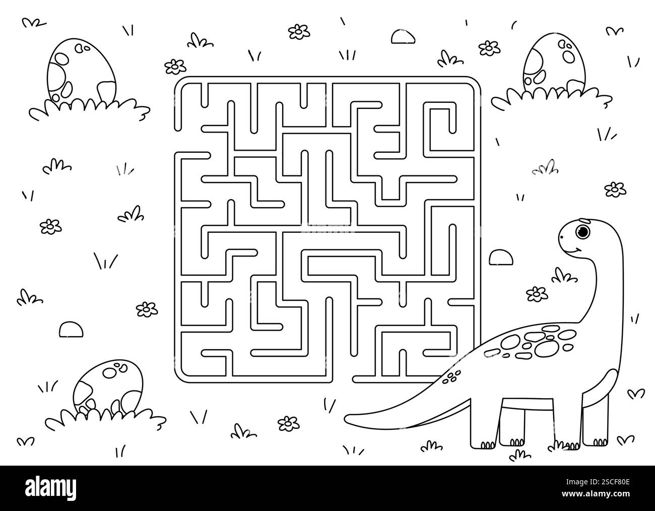 Outline dinosaur maze. Labyrinth to dino. Puzzle and riddle for ...