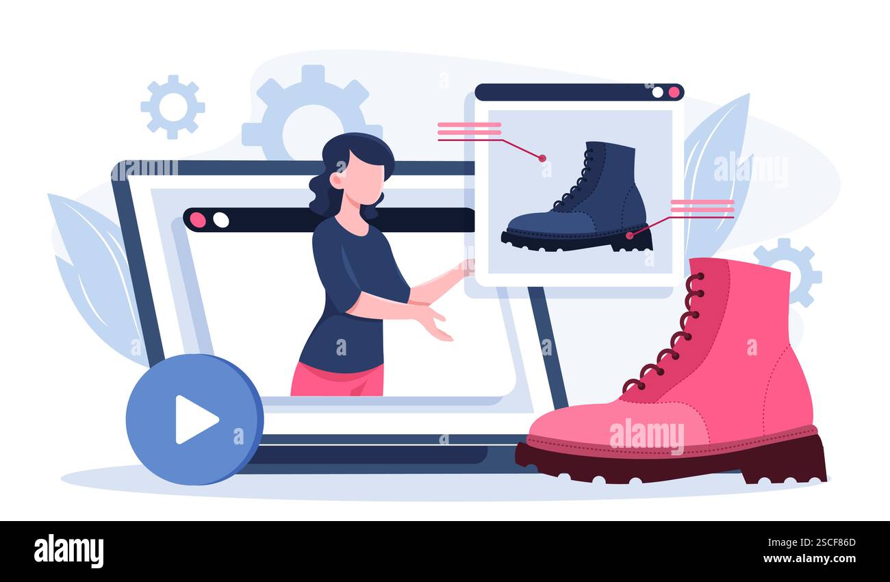 Shoemaker online concept. Woman with shoes on laptop screen. Bootmaker ...