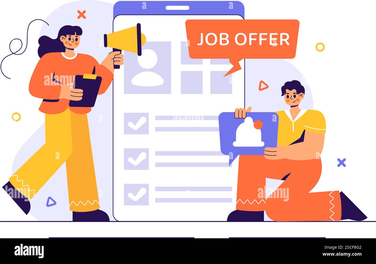 Job Offer Vector Illustration featuring a Businessman, Recruitment ...