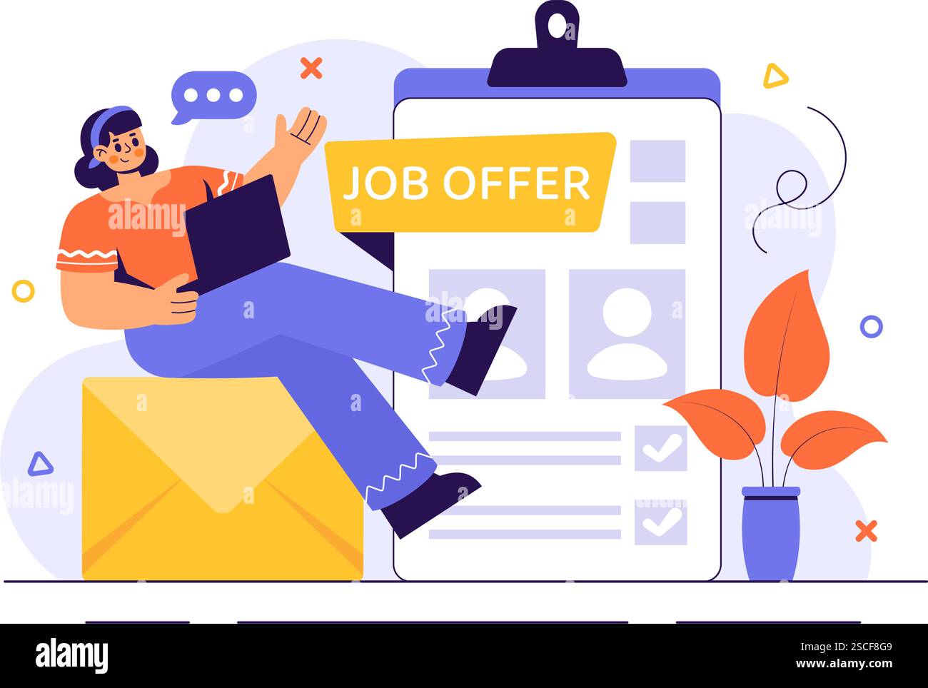 Job Offer Vector Illustration featuring a Businessman, Recruitment ...