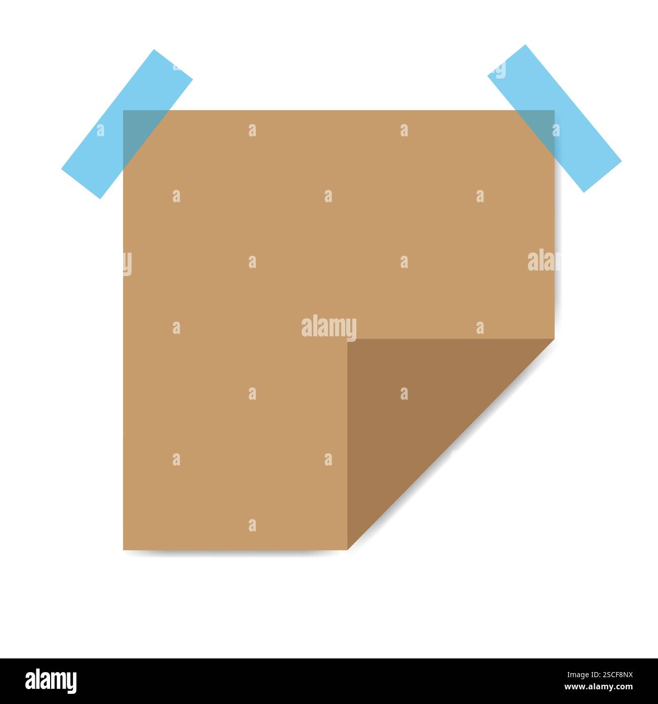 Blank squared notepad pages and tape. Note paper stuck with beige ...