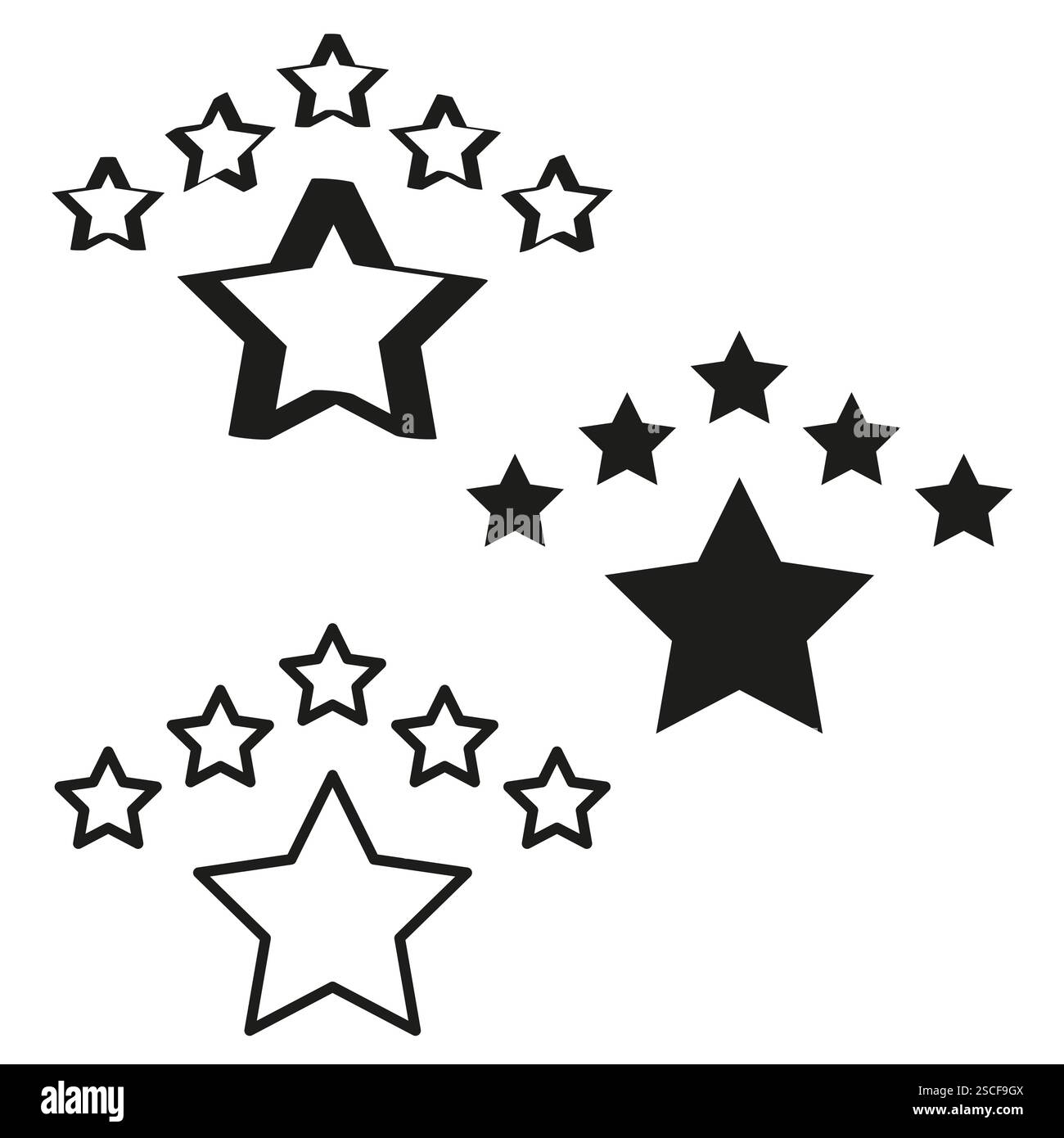 Star rating icons. Decorative star symbols. Black and white set. Vector ...