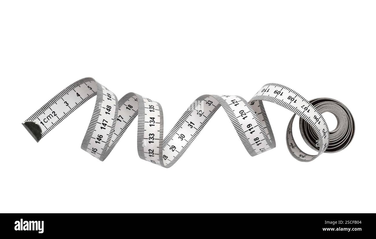 Black and white unraveled tape measure in centimeters isolated cutout ...