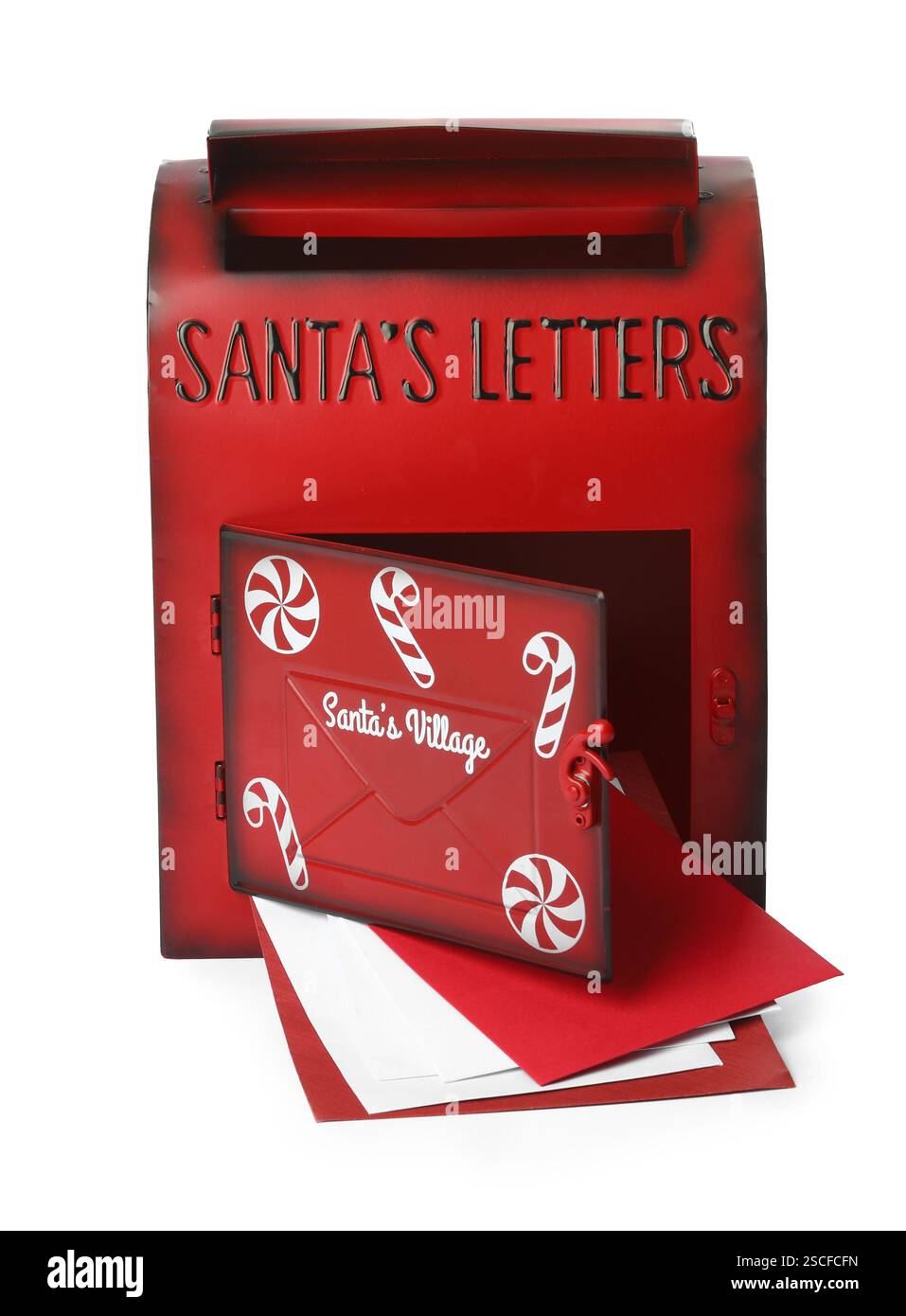 Santa Claus mail box with letters isolated on white. Christmas ...