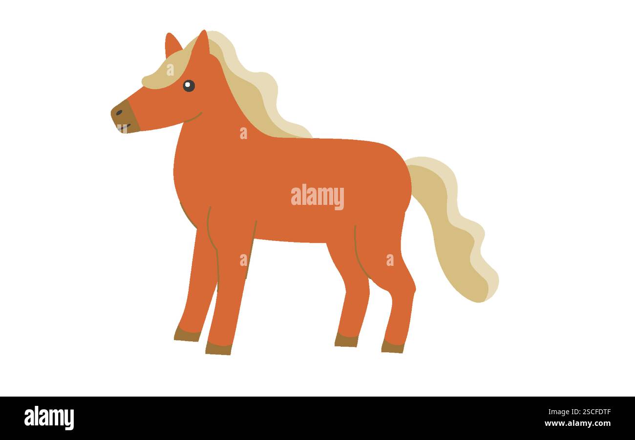 Flat cartoon illustration of a brown horse with a beige mane and tail ...
