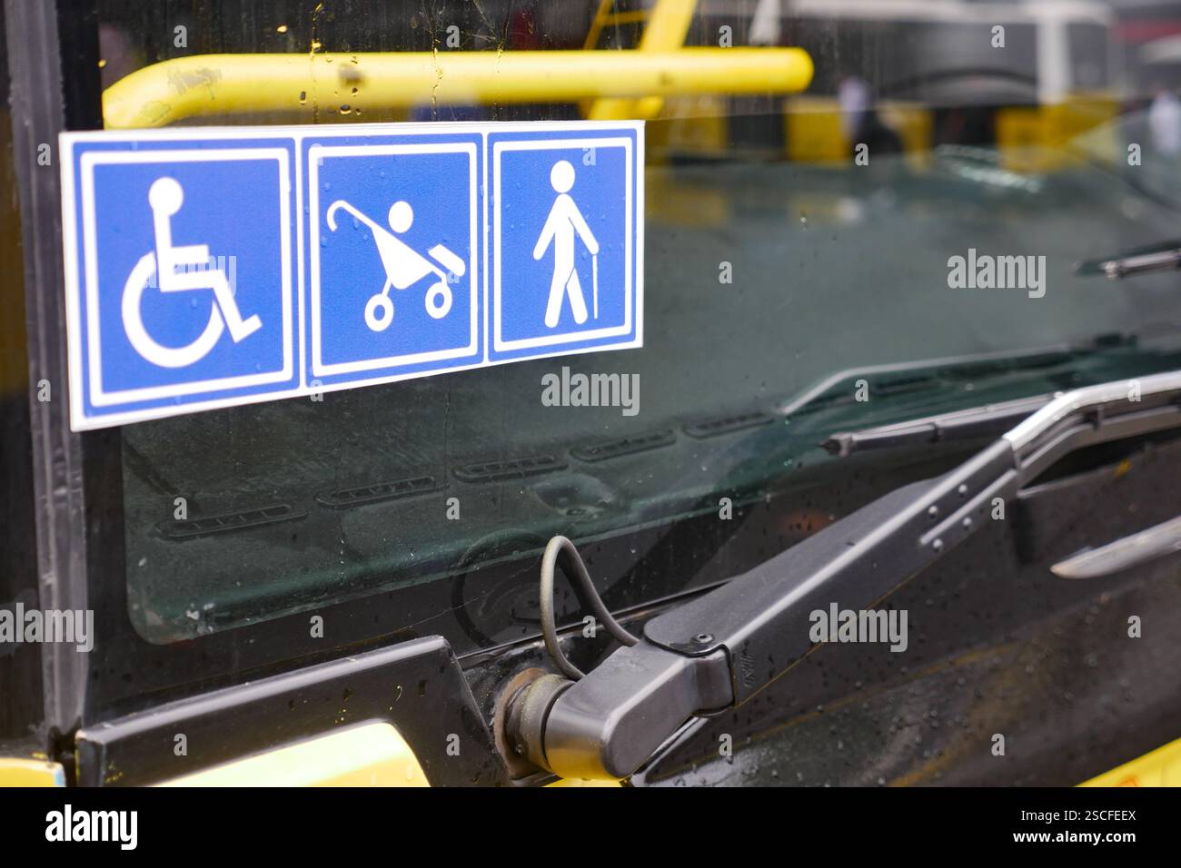 Accessibility signs on city bus indicating features for all users Stock ...