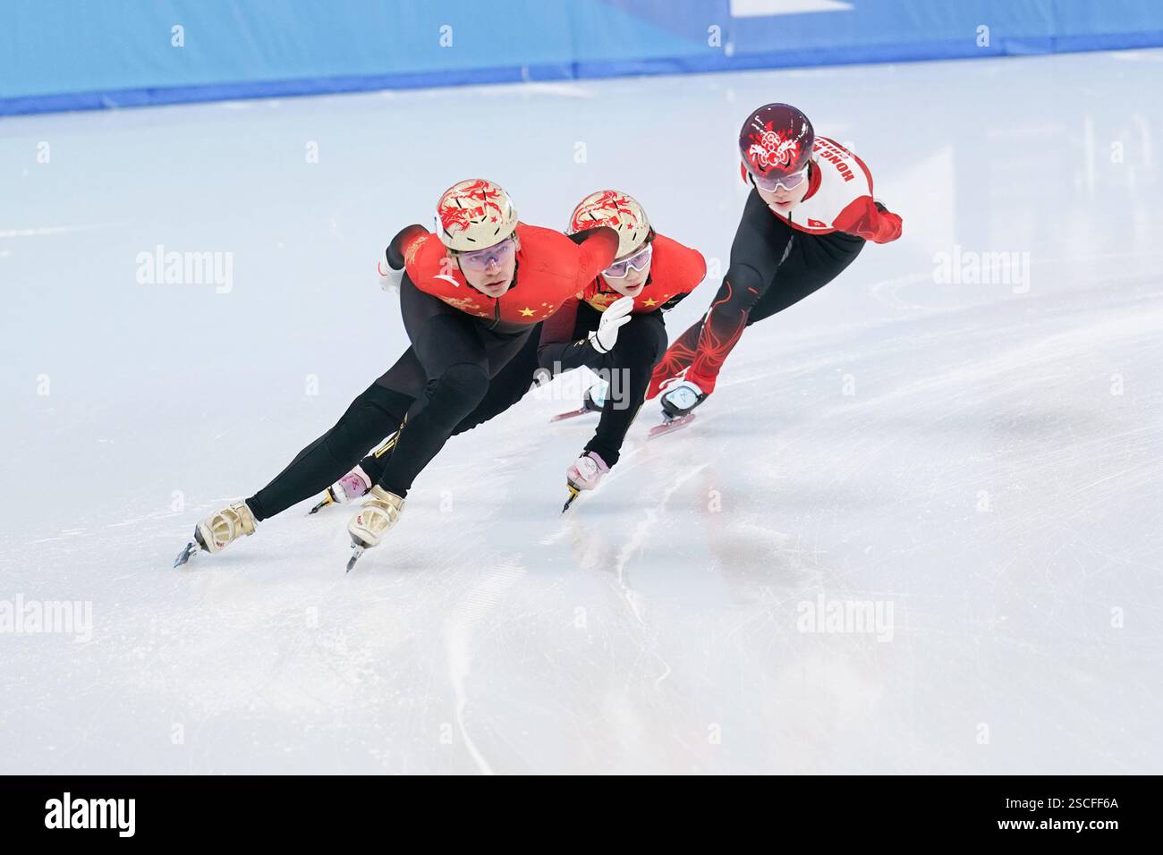 Harbin,China.6th February 2025. Skaters Shaolin Sandor Liu (L) and Yang Jingru of China attend a ...