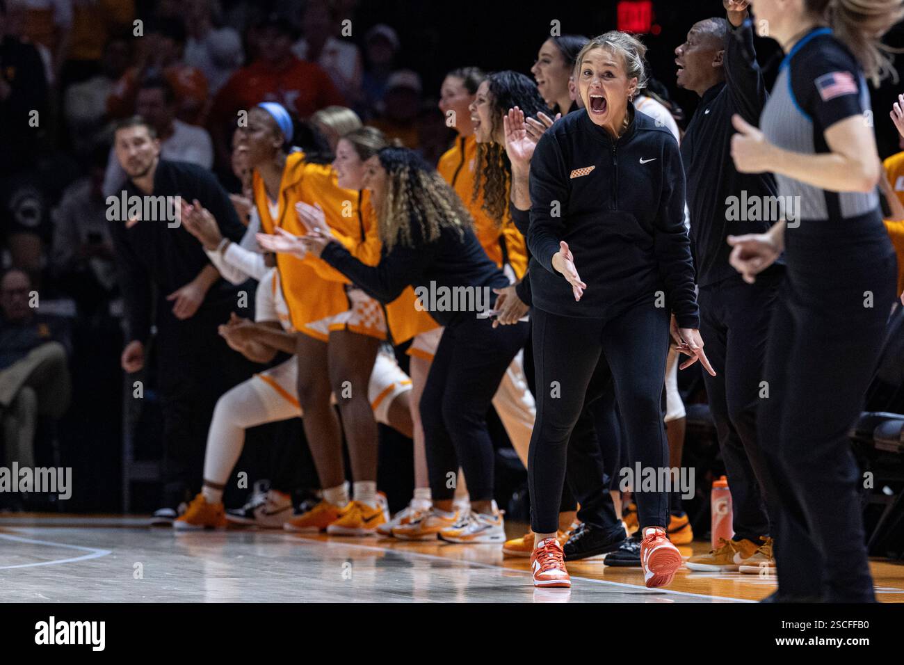 Tennessee head coach Kim Caldwell and players react to a play during ...