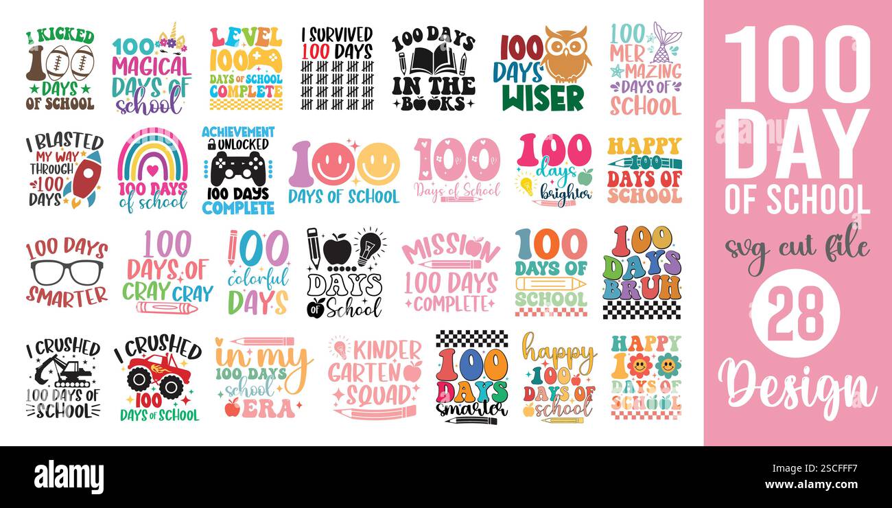 100 Days of School SVG Bundle - For Students and Teachers, 100 Days Of ...