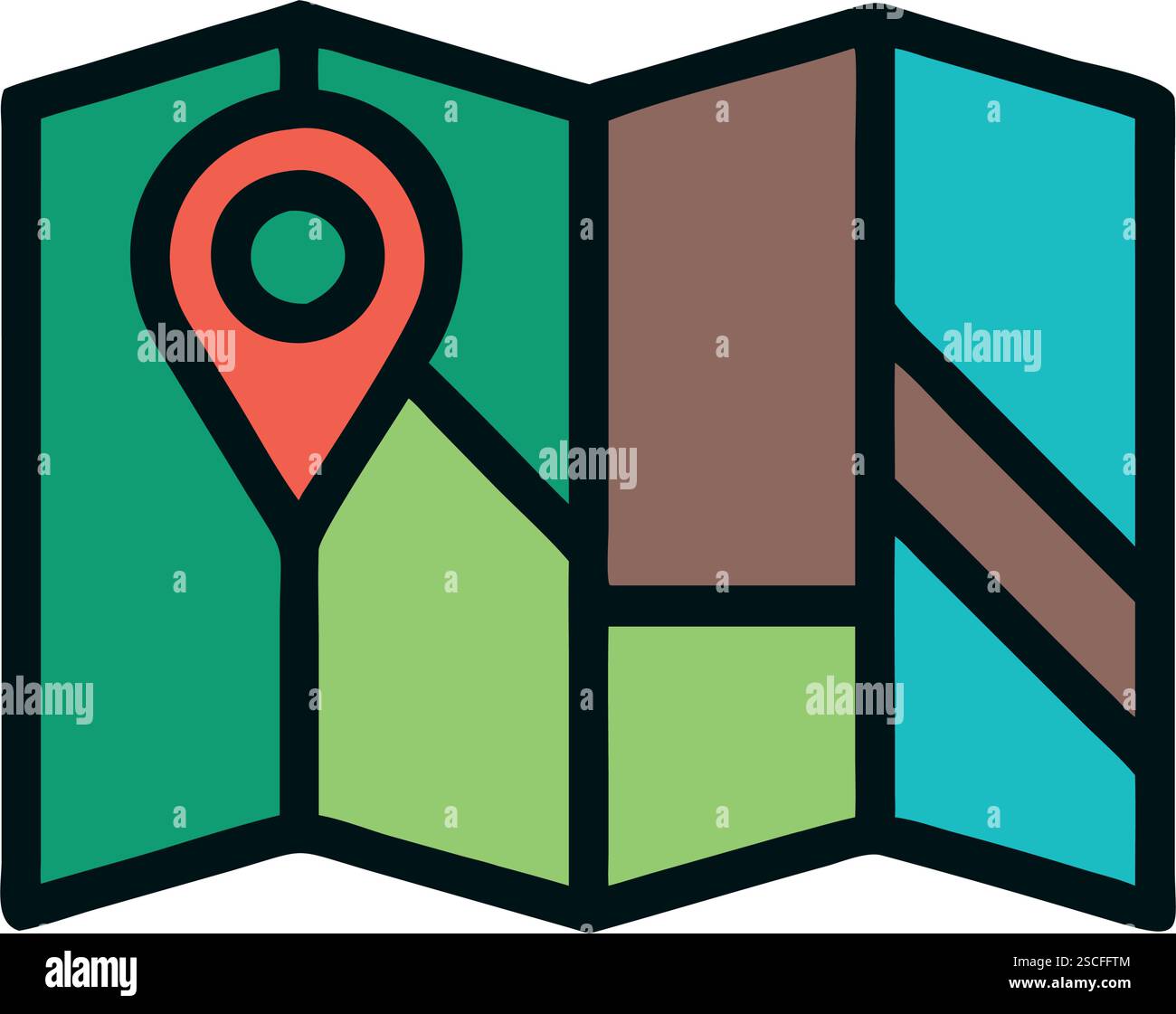 Folded travel map with location pin illustration Stock Vector Image ...