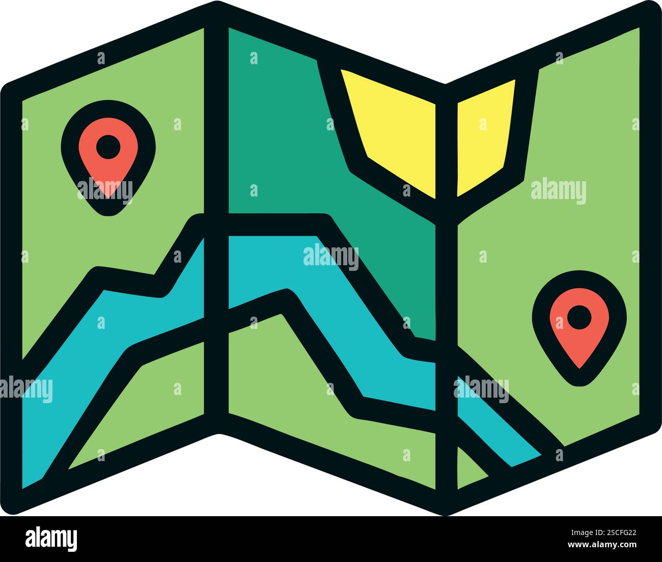 Folded travel map with routes illustration Stock Vector Image & Art - Alamy