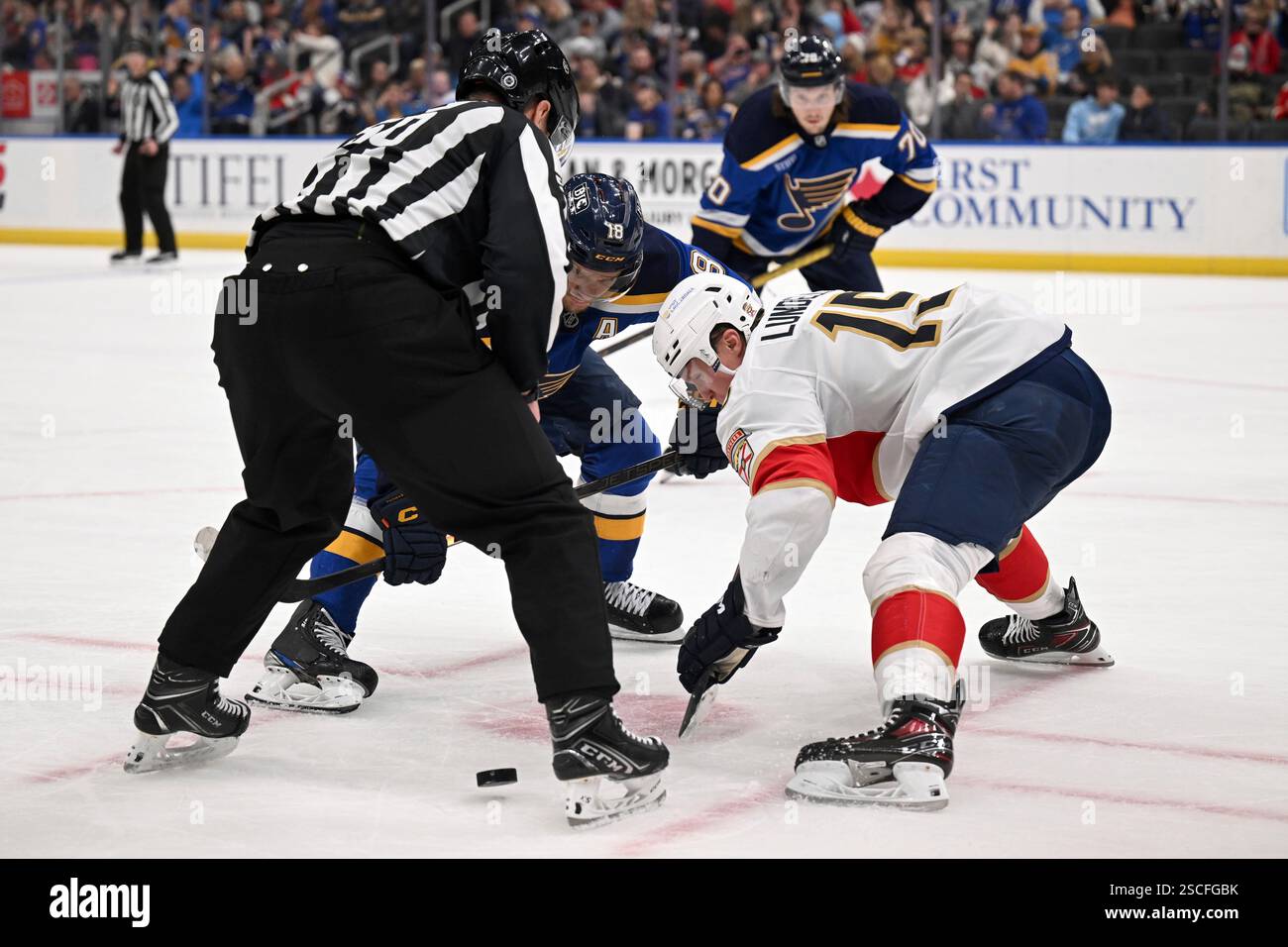 St. Louis Blues' Robert Thomas, back left, and Florida Panthers' Anton ...