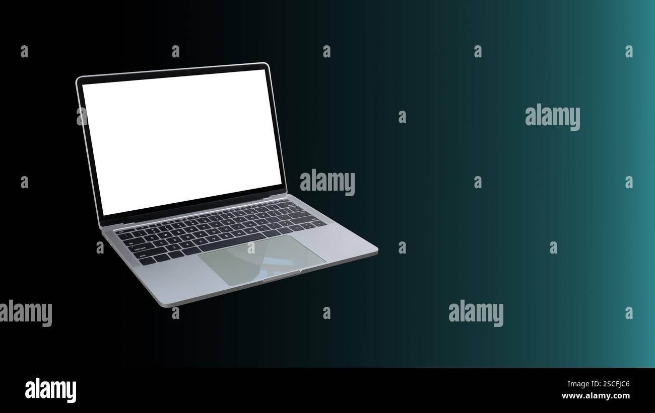 Silver laptop with blank white screen, Concepts for advertising and ...