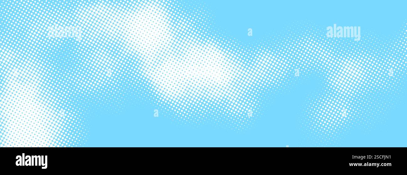 Halftone cloud background. White dotted clouds in blue sky. Comic pop ...