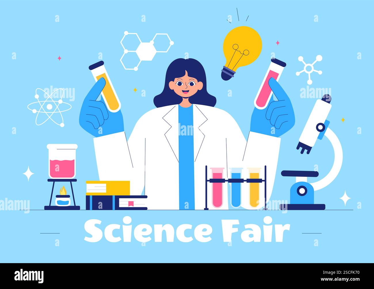Science Fair Vector Illustration featuring a Chemist Conducting Chemical Experiments for ...