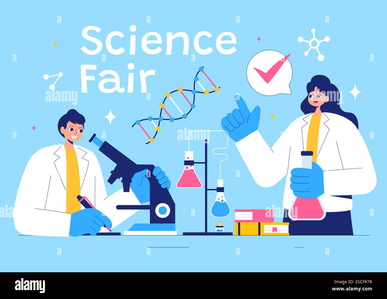 Science Fair Vector Illustration featuring a Chemist Conducting Chemical Experiments for ...