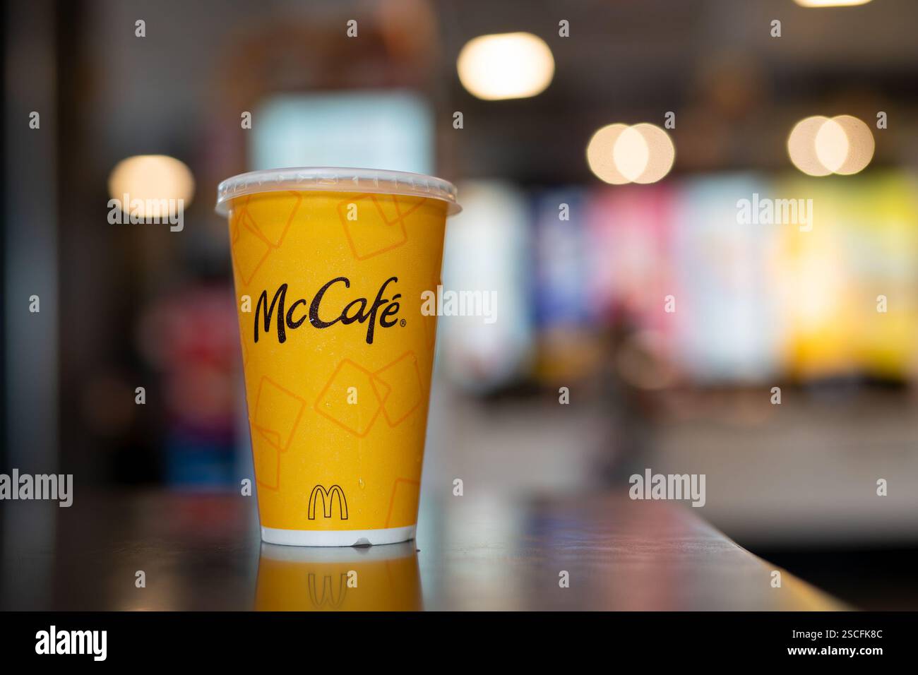 Ho Chi Minh, Vietnam - August 24, 2024: close up shot of a McCafe cup ...