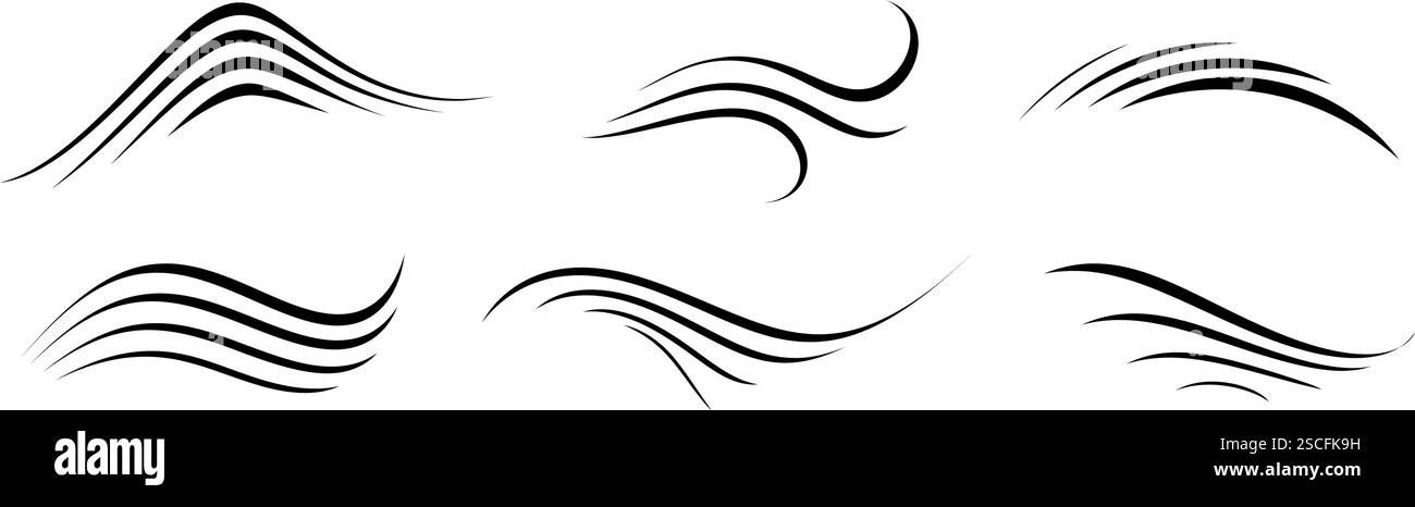 Wind motion line set. Flowing waves collection. Blowing hurricane ...
