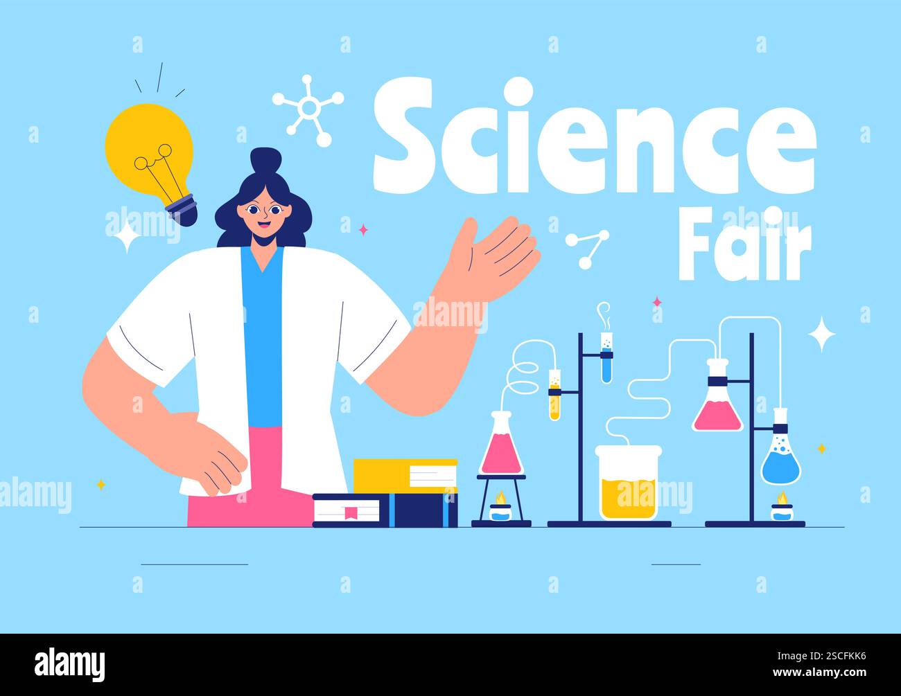 Science Fair Vector Illustration featuring a Chemist Conducting ...