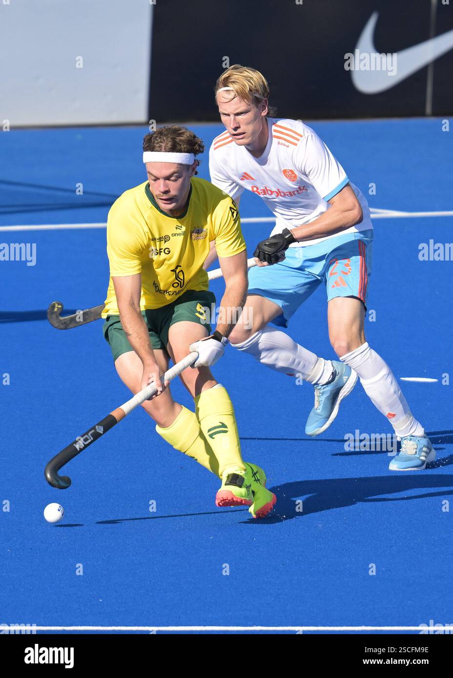 Cooper Burns (L) of Australia Men Hockey team and Joep de Mol (R) of ...