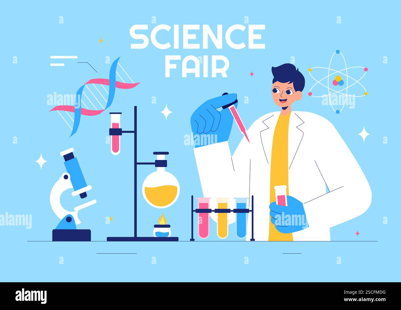 Science Fair Vector Illustration featuring a Chemist Conducting ...