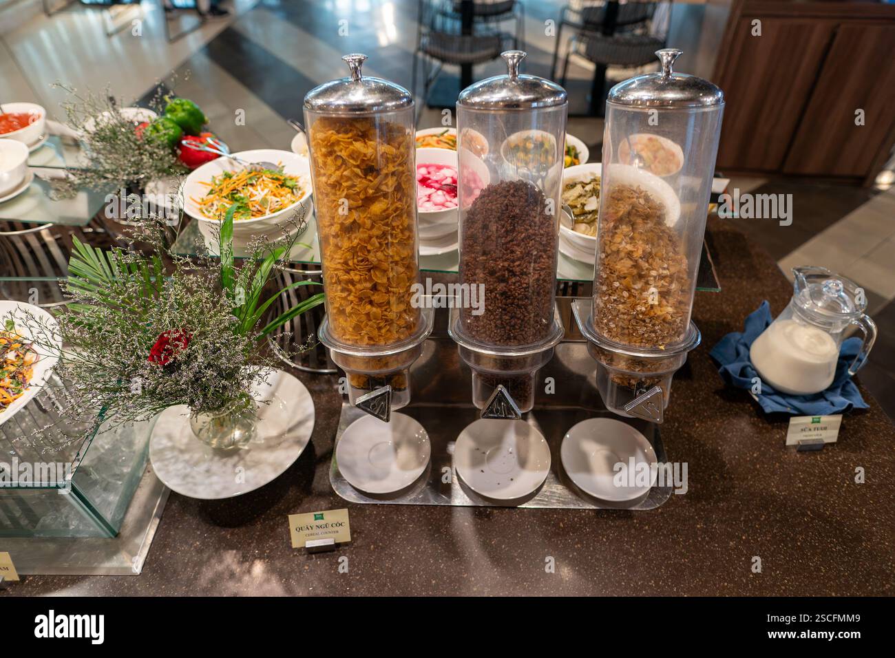 Nha Trang, Vietnam - August 02, 2024: cereal counter at Ibis Styles Nha ...