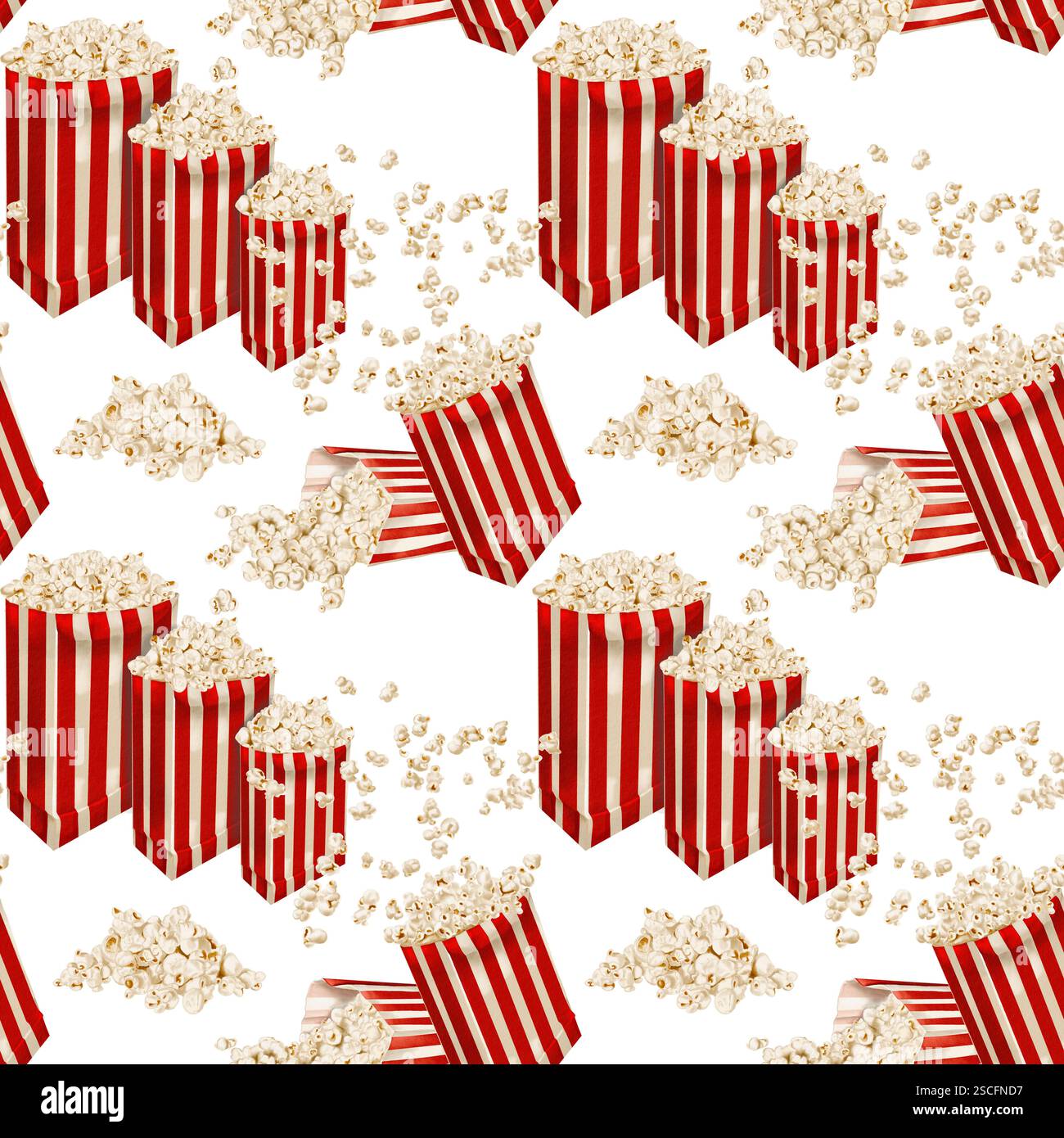 Popcorn pattern. Popcorn in a paper bag. Red stripes. Retro classic ...