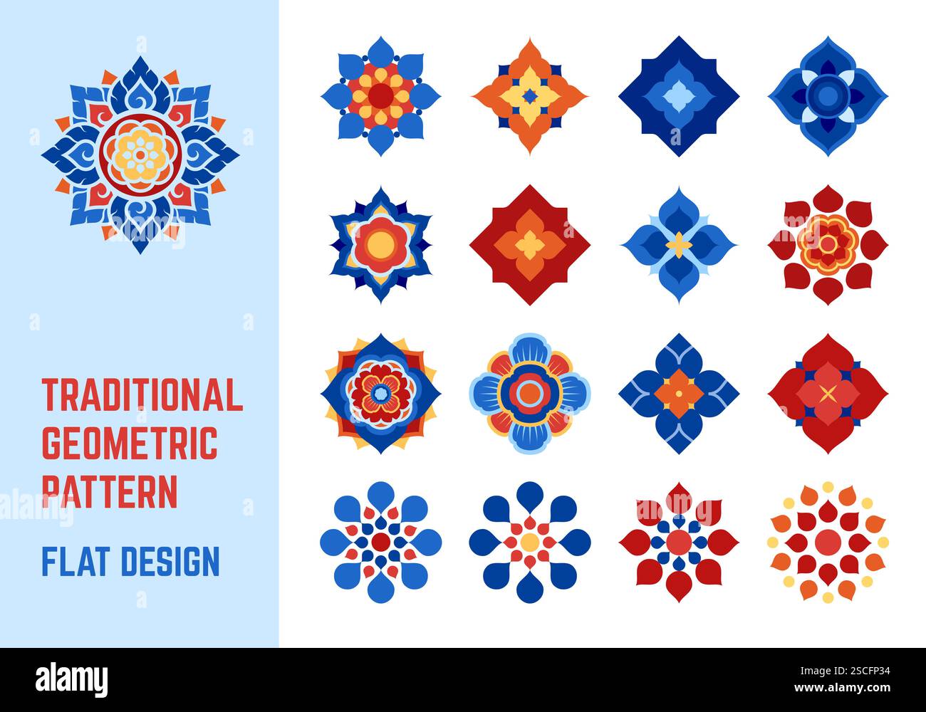 traditional geometric pattern icon symbol for decoration flat design ...