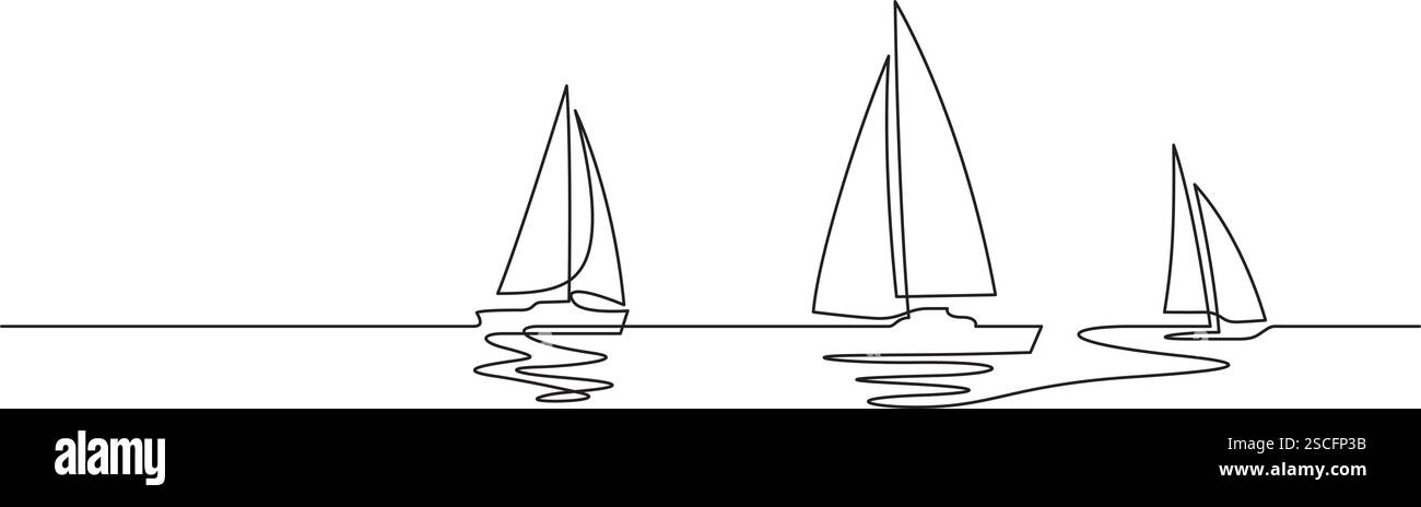 sailboats continuous line drawing minimalist art vector illustration ...