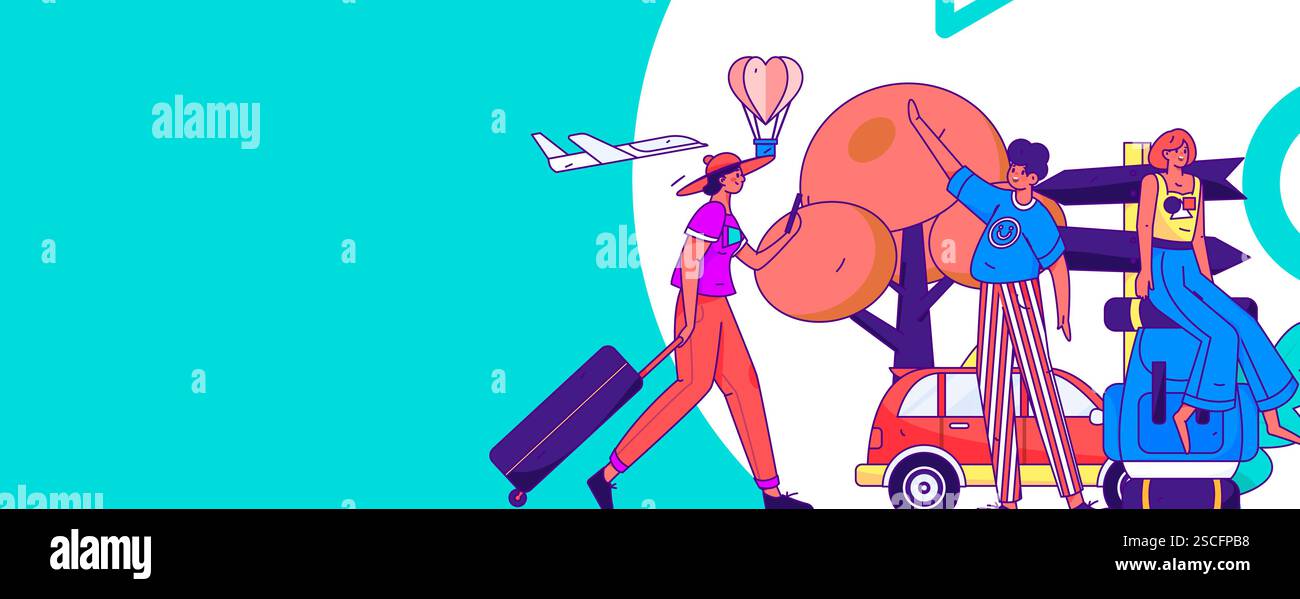 Holiday travel travel characters internet background vector hand drawn ...