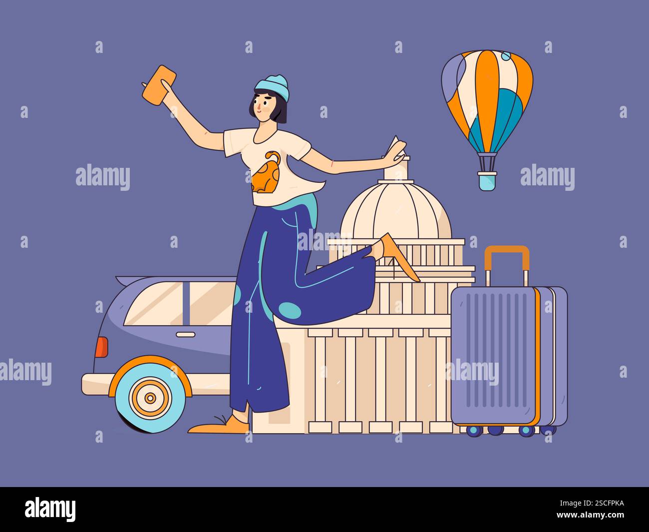 Holiday travel travel characters internet background vector hand drawn ...