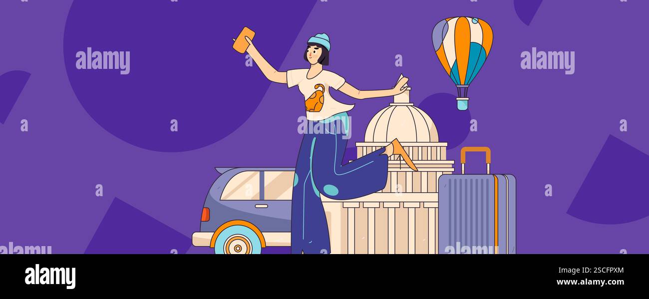 Holiday travel travel characters internet background vector hand drawn ...