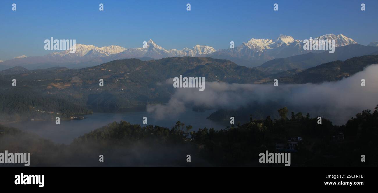 Lake Begnas and snow covered Annapurna Range, Nepal Stock Photo - Alamy