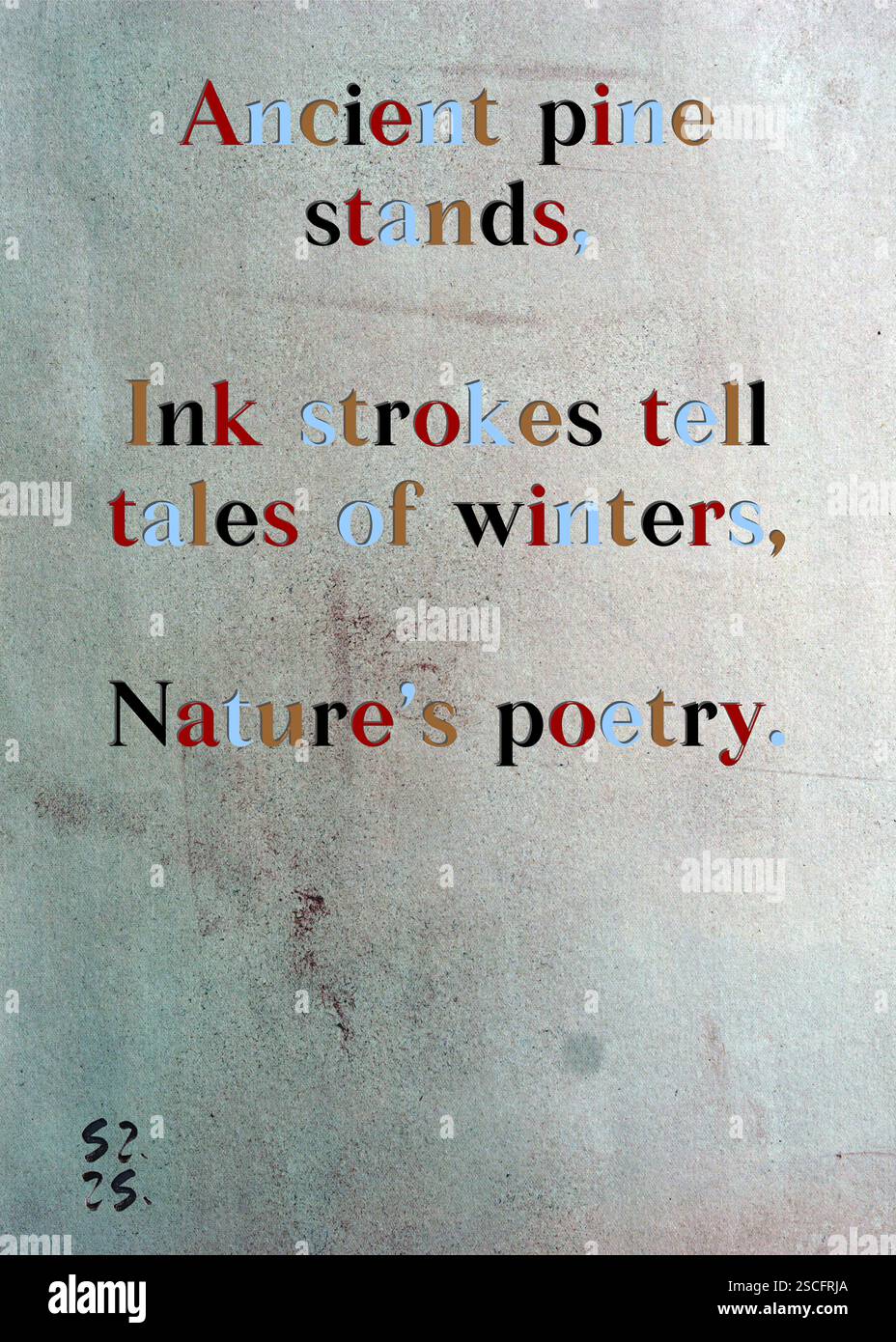 Ancient pine stands, Ink strokes tell tales of winters, Nature's poetry ...