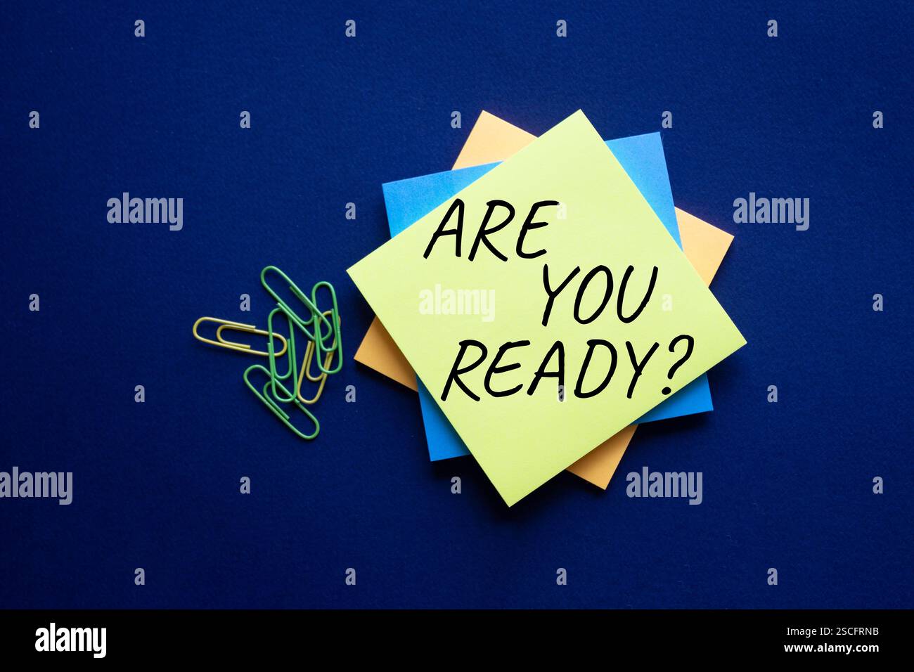 Are you ready symbol. Concept word Are you ready on yellow steaky note ...