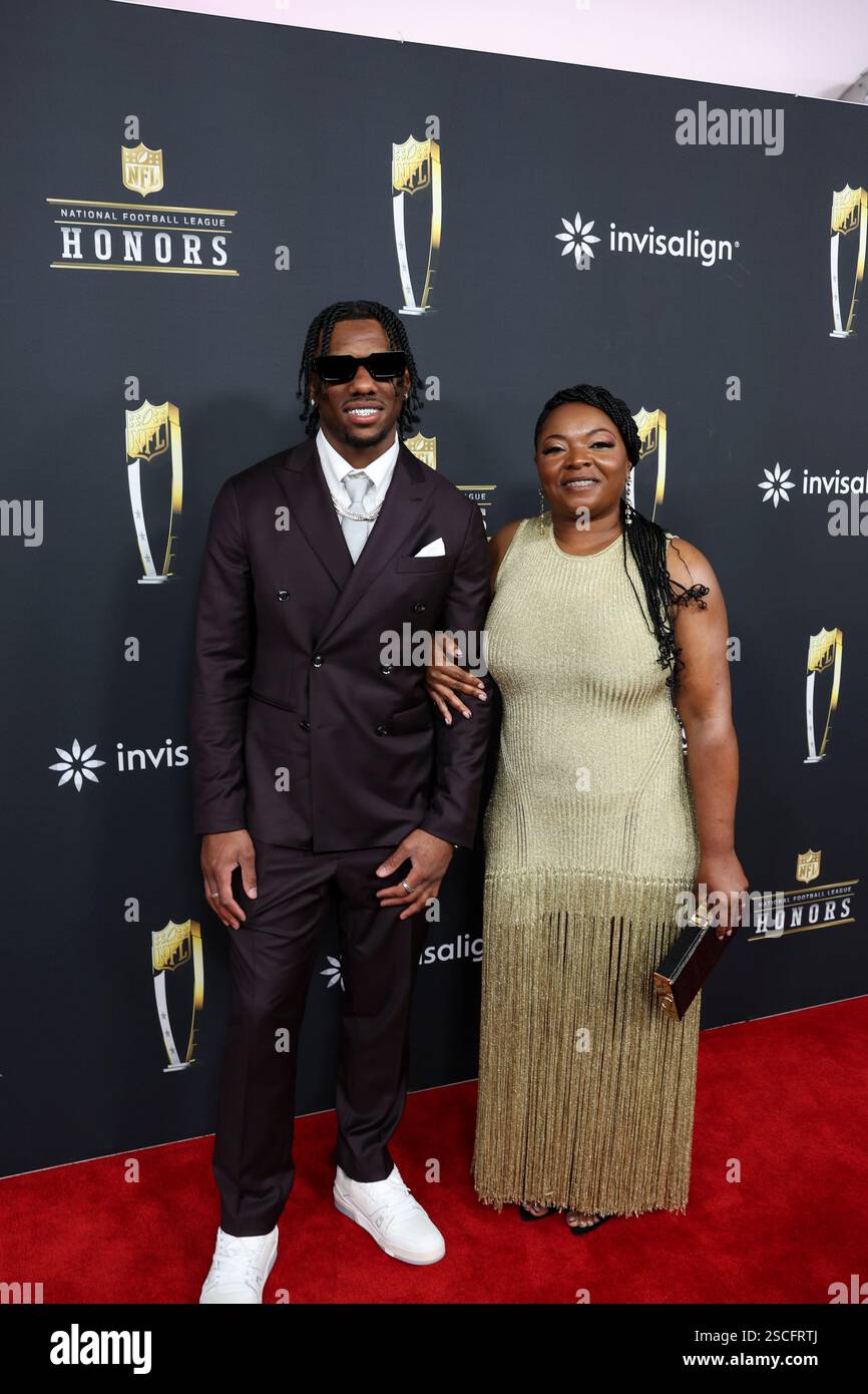 Malik Nabers, of the New York Giants, and guest, on the red carpet ...
