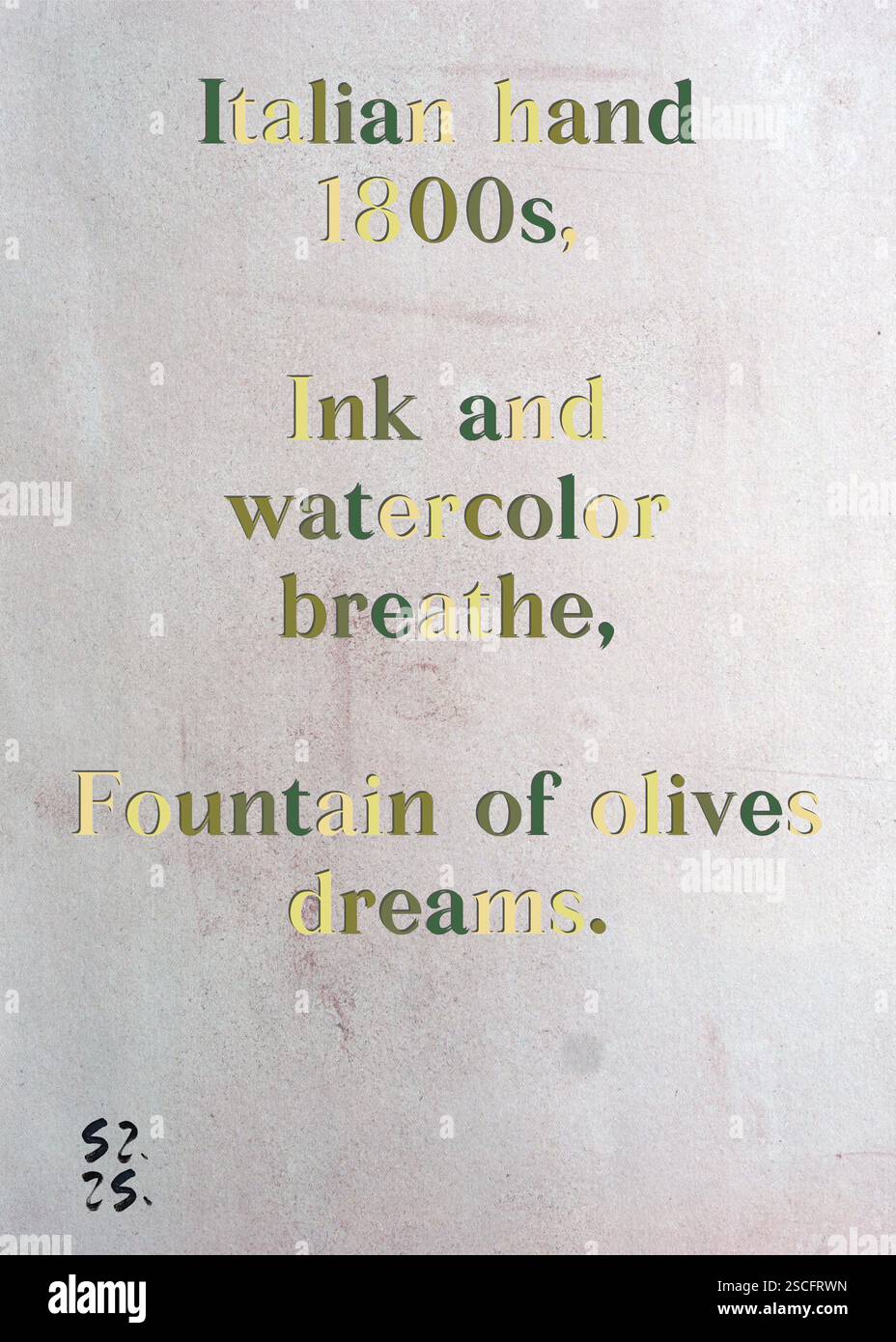 Italian hand 1800s, Ink and watercolor breathe, Fountain of olives ...