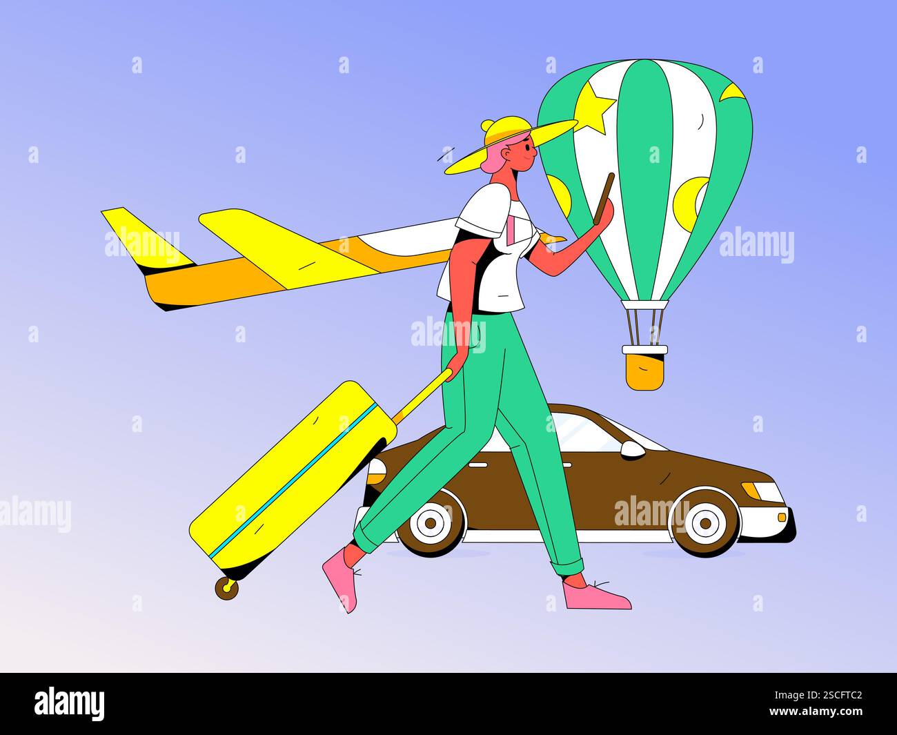 Holiday travel travel characters internet background vector hand drawn ...